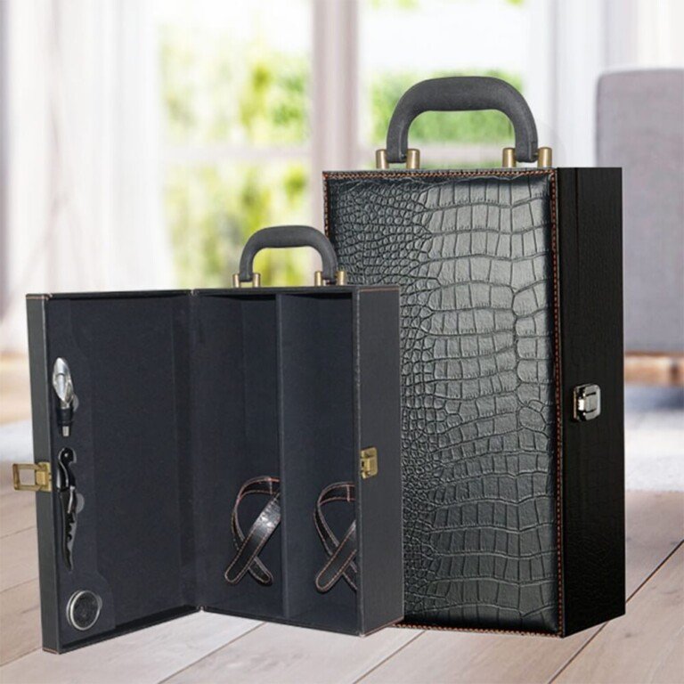 Crocodile Pattern Wine Box Kit With Handle - Shanghai Custom Packaging