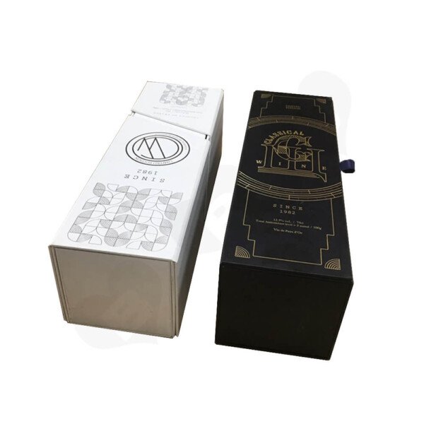 Custom Rigid Cardboard Magnetic Box for Single Wine Bottle - SCP