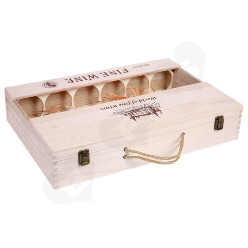 Custom Silk Screen Printing Wooden Box for Six Pack Wine - SCP