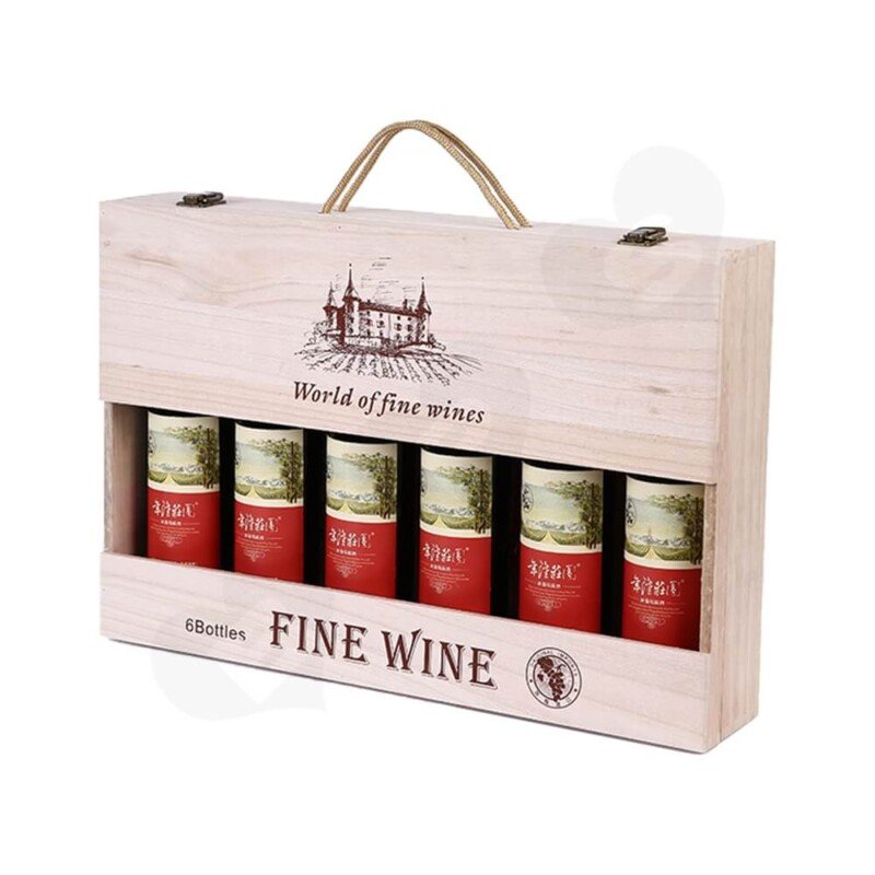 Custom Silk Screen Printing Wooden Box for Six Pack Wine - SCP