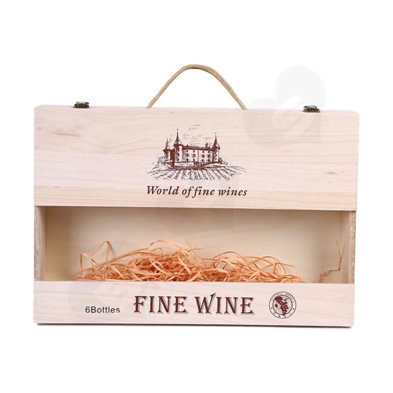 Custom Silk Screen Printing Wooden Box for Six Pack Wine - SCP