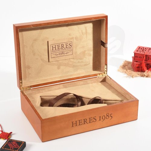 Custom Wooden Box with Cut Out Logo and Velvet Cushion - SCP